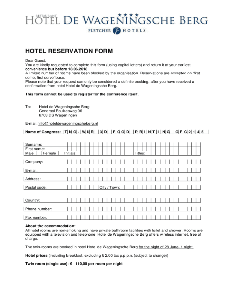 Fillable Online Hotel Reservation Form TemplateFormsiteHotel ...