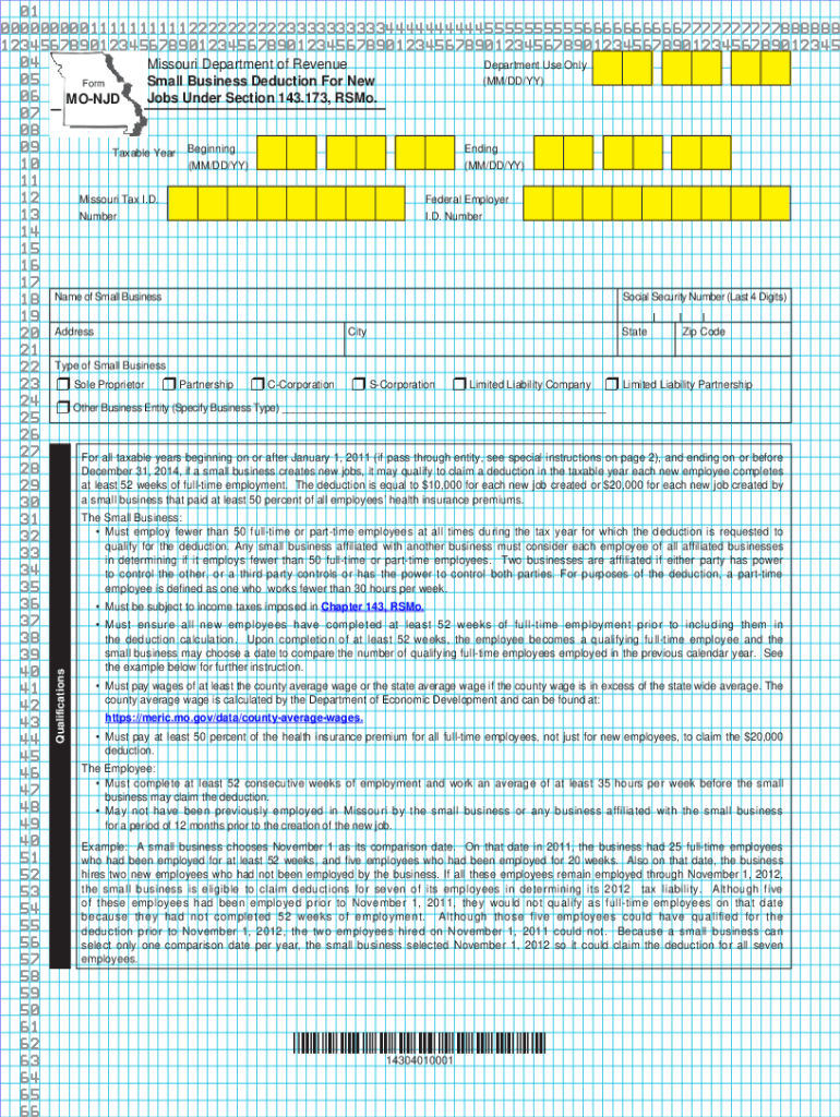Fillable Online dor mo Form MO-NJD - Small Business Deduction For New Jobs Under ... Fax Email ...
