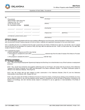 Fillable Online Bid Form - Oklahoma Fax Email Print - pdfFiller