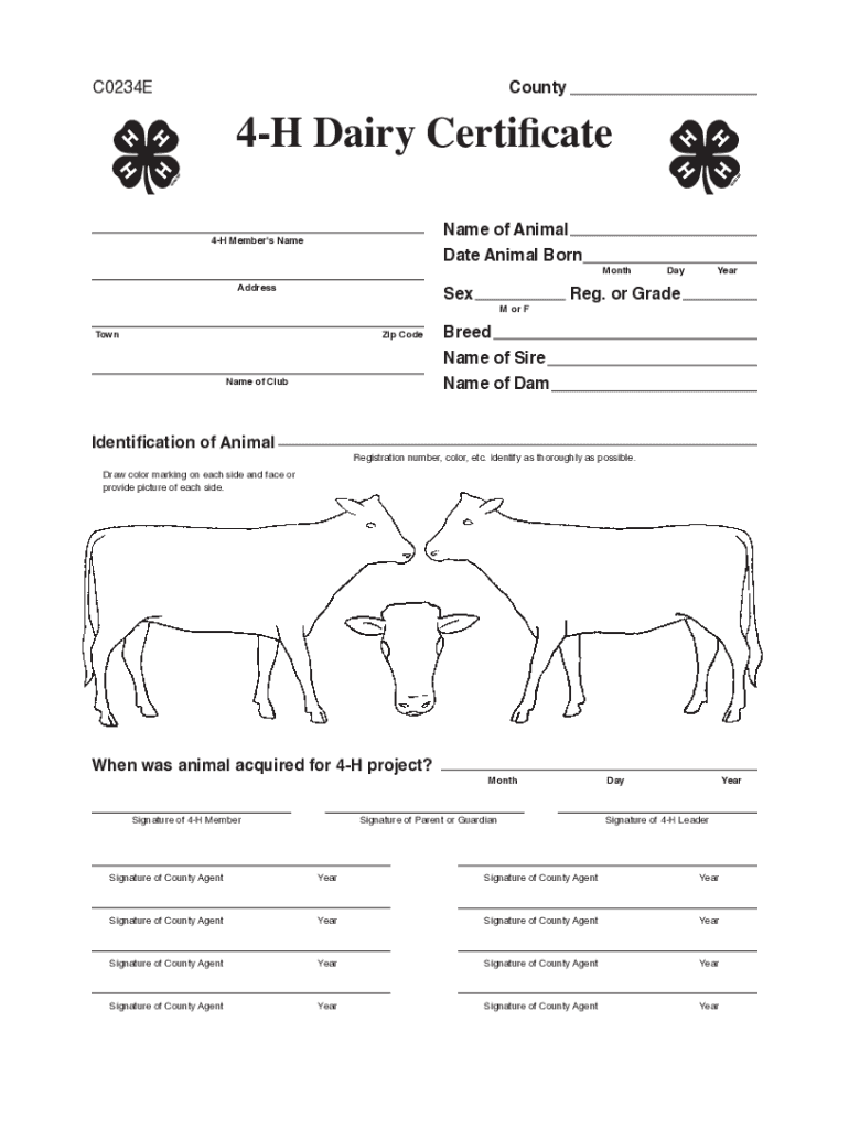 Fillable Online PDF 4-H Grade Dairy Cattle or Leasing Identification ...