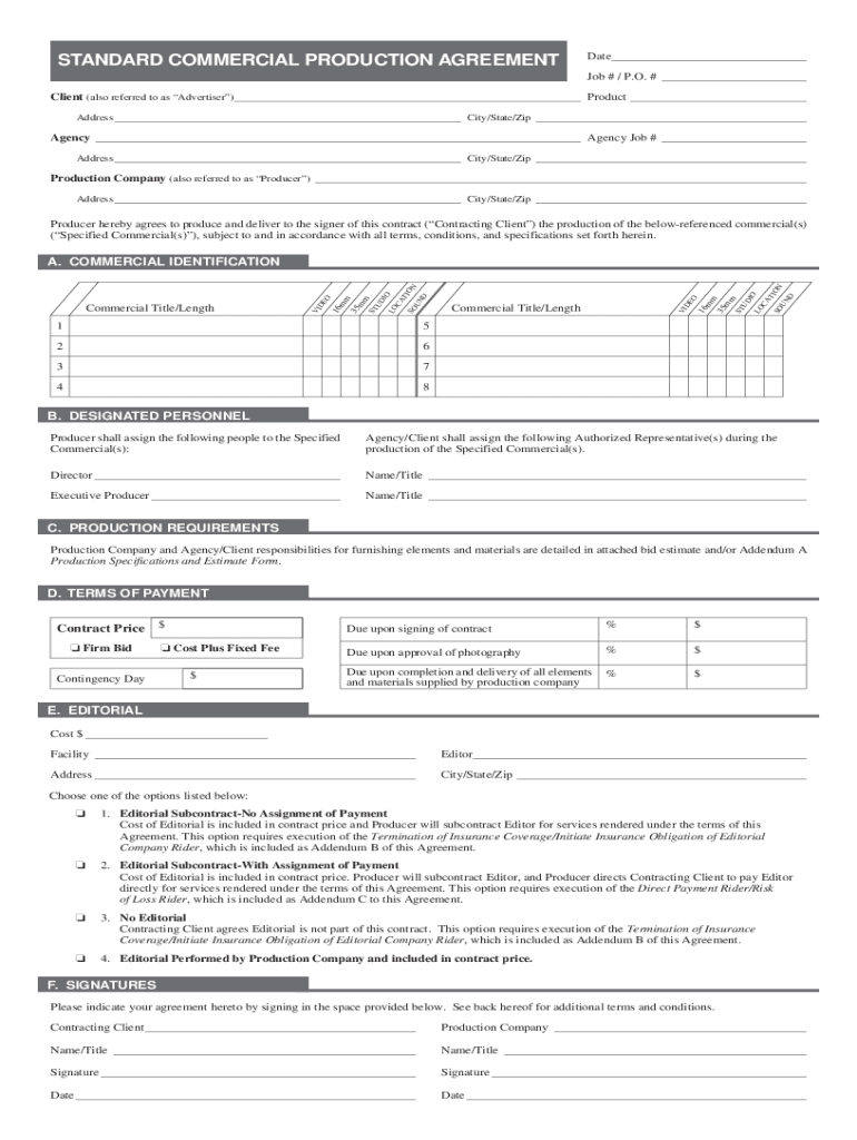 Fillable Online Production Agreement - Sample, Template - Word and ...