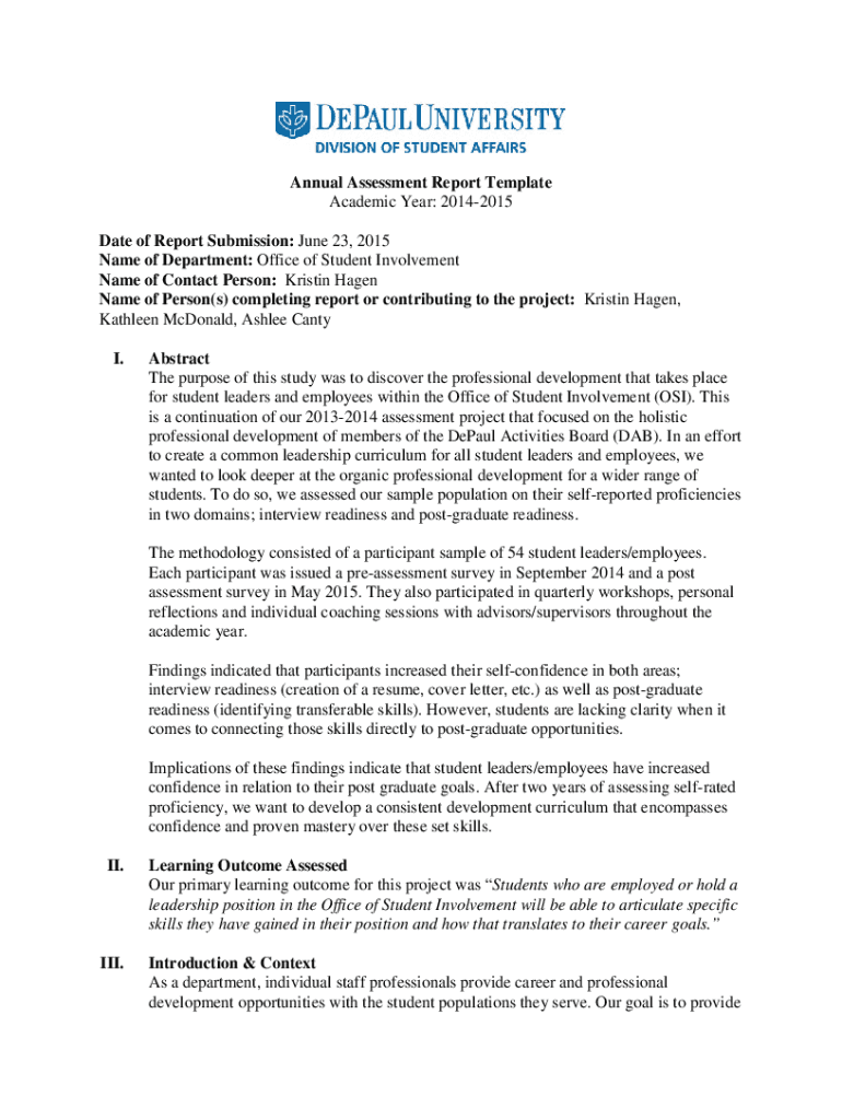 Fillable Online offices depaul OSI Assessment Report 14-15.docx Fax ...