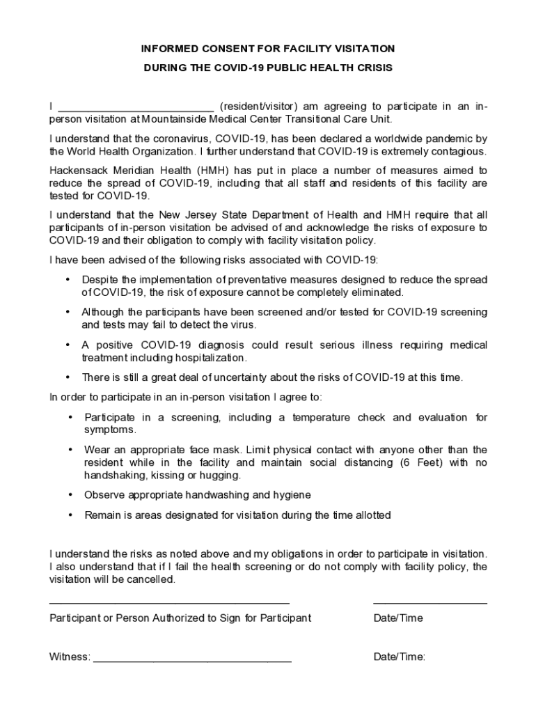 Fillable Online Sample informed consent form for resuming in-person ...