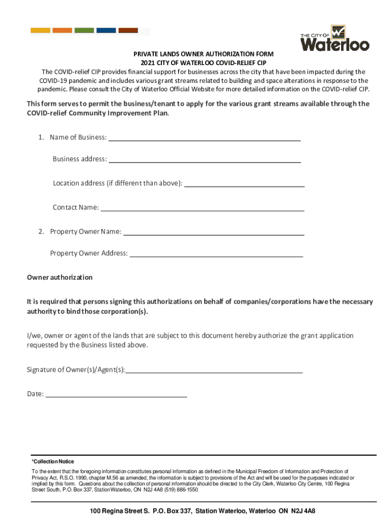 Fillable Online Owner Authorization form - City of Waterloo Fax Email ...