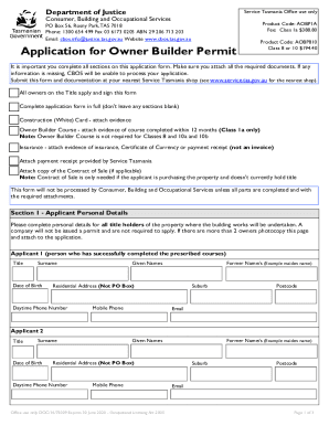 Fillable Online Application for an owner builder permit. Application ...