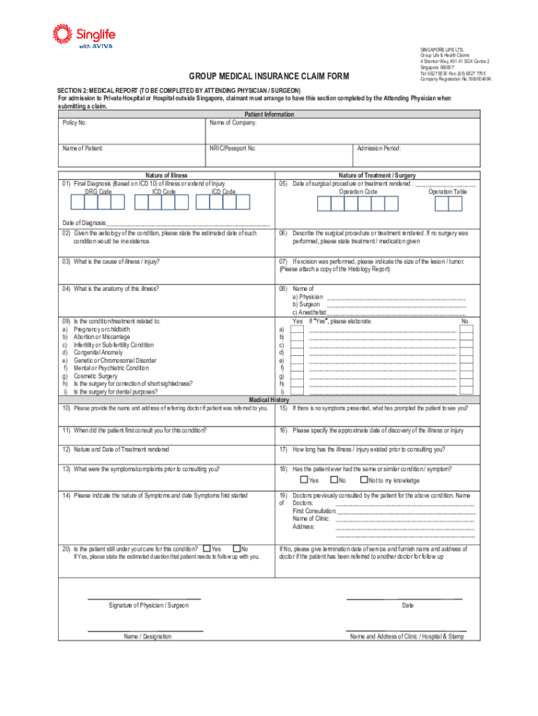 Fillable Online singlife.comcontentdamSINGAPORE LIFE LTD. MEDICAL ...
