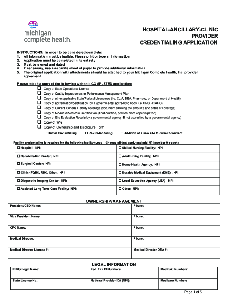 Fillable Online Credentialing Application Packet Instructions - Coordinated Care Health Fax ...