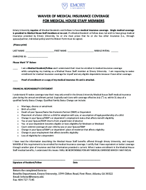 Fillable Online WAIVER OF MEDICAL INSURANCE COVERAGE FOR MEDICAL HOUSE ...