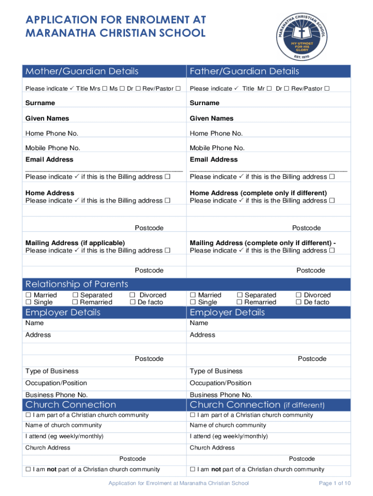 Fillable Online MCS Application Form - Maranantha Christian School Fax ...