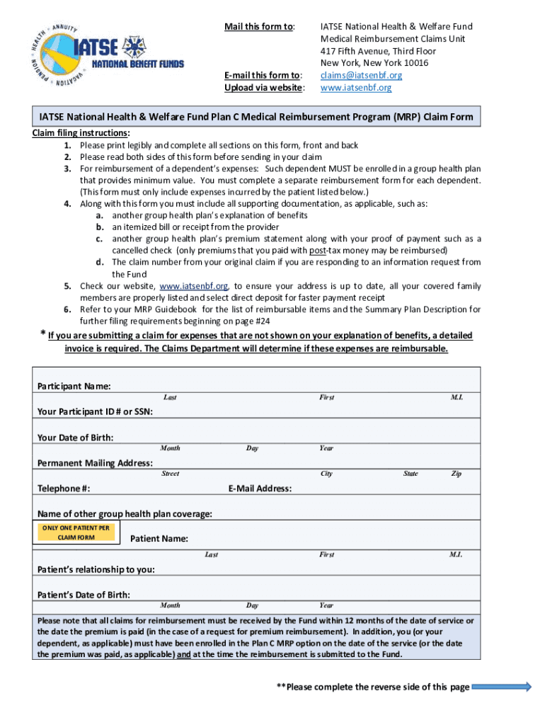 Fillable Online iatsenbf.org MRP-claim-form-with-guidelineI.A.T.S.E ...