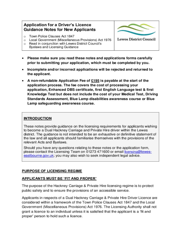 Fillable Online Application for a driver's licence - guidance notes for ...