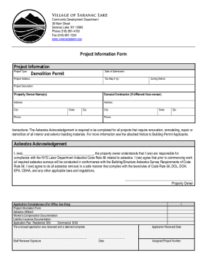 Fillable Online Project Information Form Asbestos Acknowledgement ...