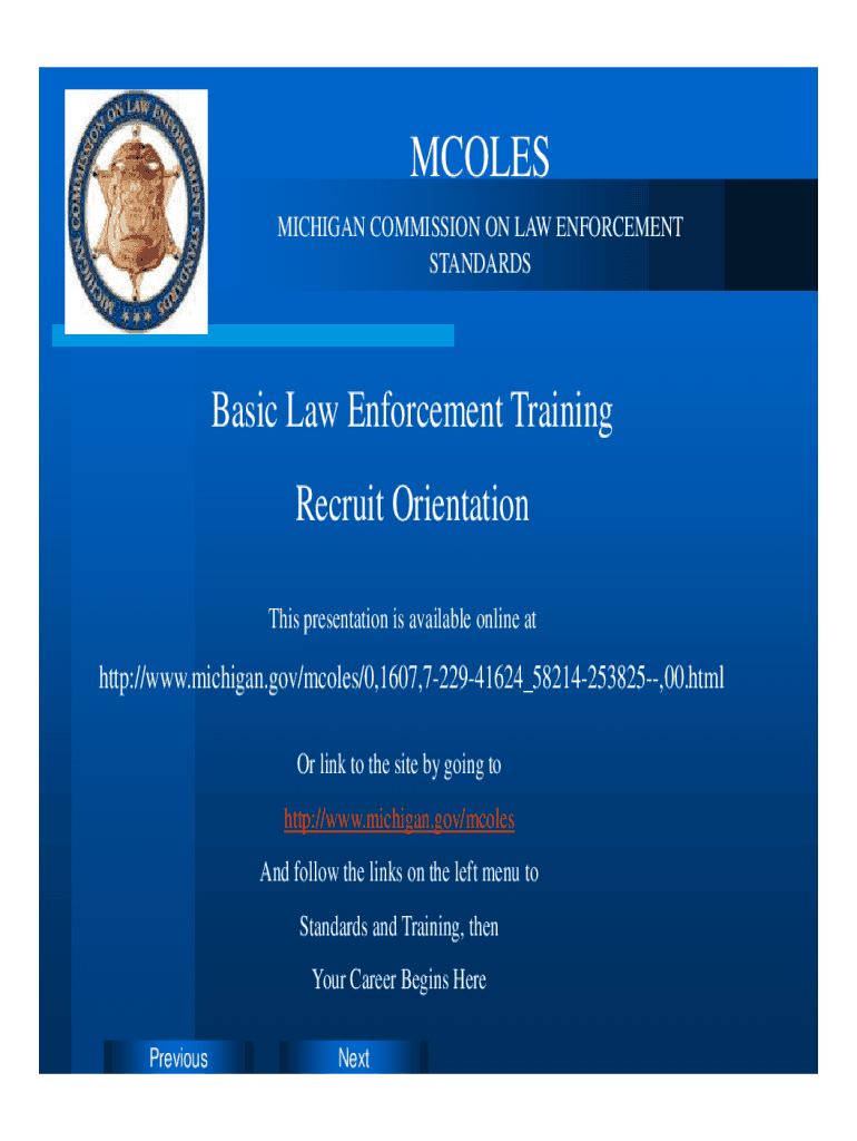 Fillable Online www.michigan.govmcolesstandard-trainingLicensing ...