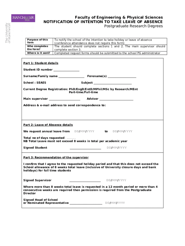 Faculty of Engineering & Physical Sciences NOTIFICATION OF INTENTION TO ...