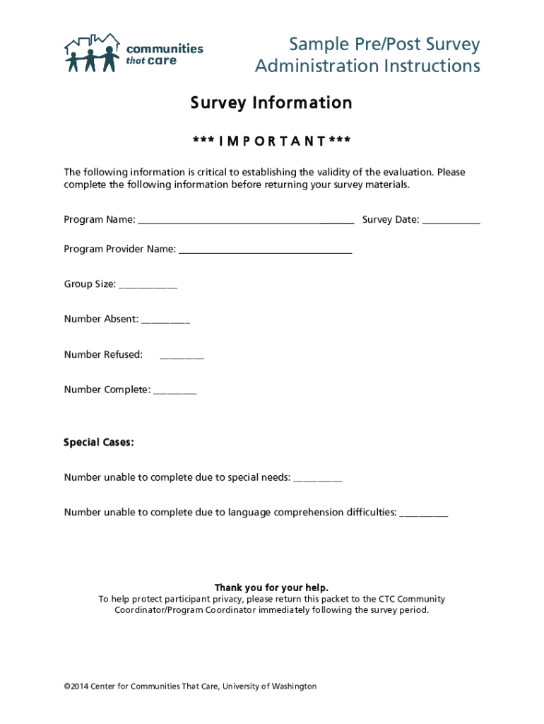 Fillable Online Sample Pre/Post Survey Administration Instructions Fax ...