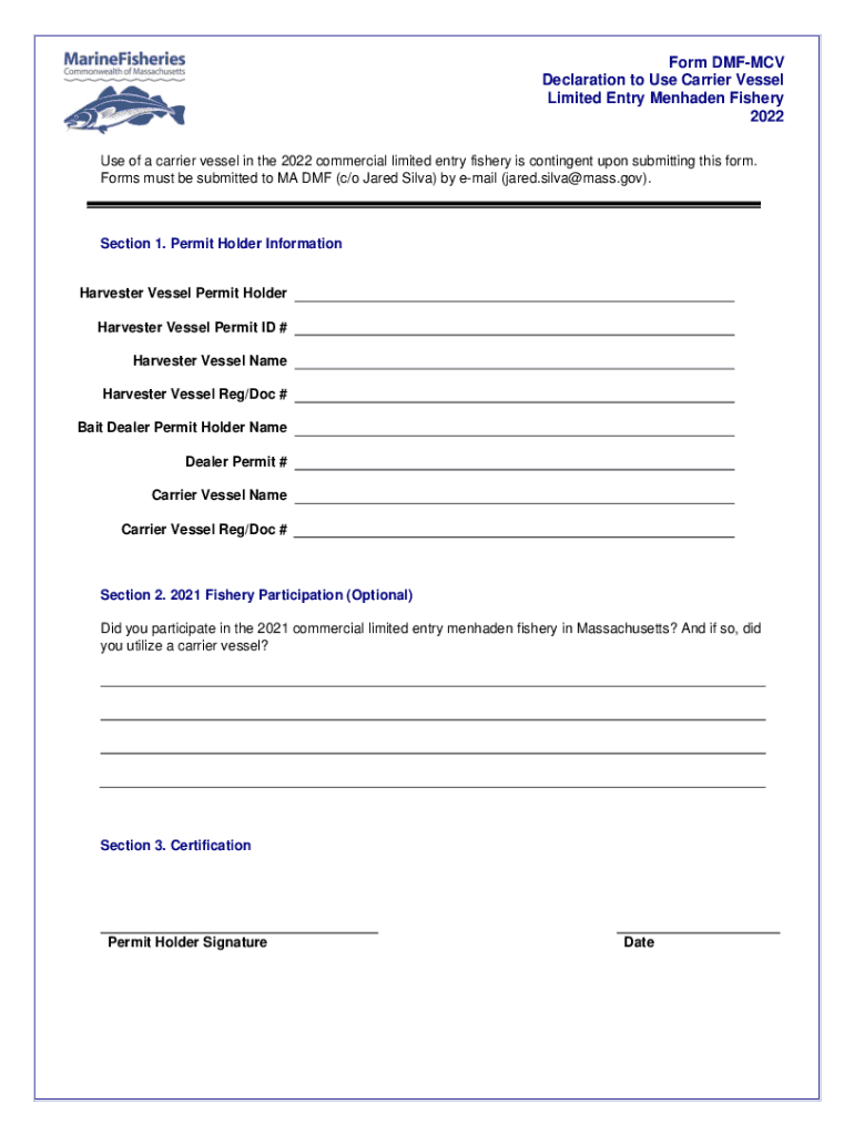 Fillable Online Form DMF-MCV Declaration to Use Carrier Vessel Limited ...