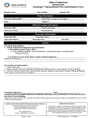 Fillable Online State of Oklahoma SoonerCare Koselugo (Selumetinib ...