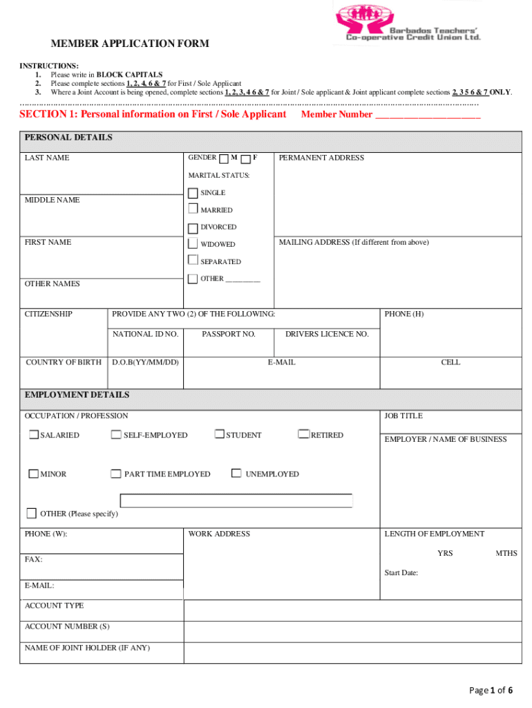 Fillable Online www.barteachcu.com wp-content uploadsMEMBER APPLICATION ...