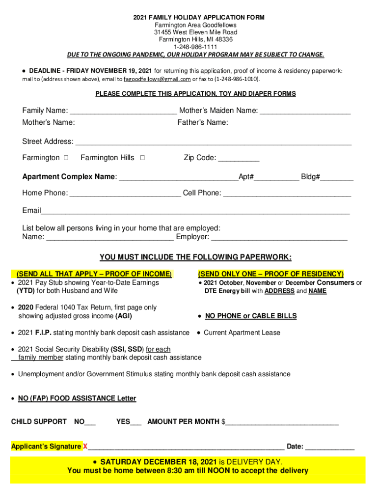 Fillable Online 2021 Family Holiday Application Form Fax Email Print ...