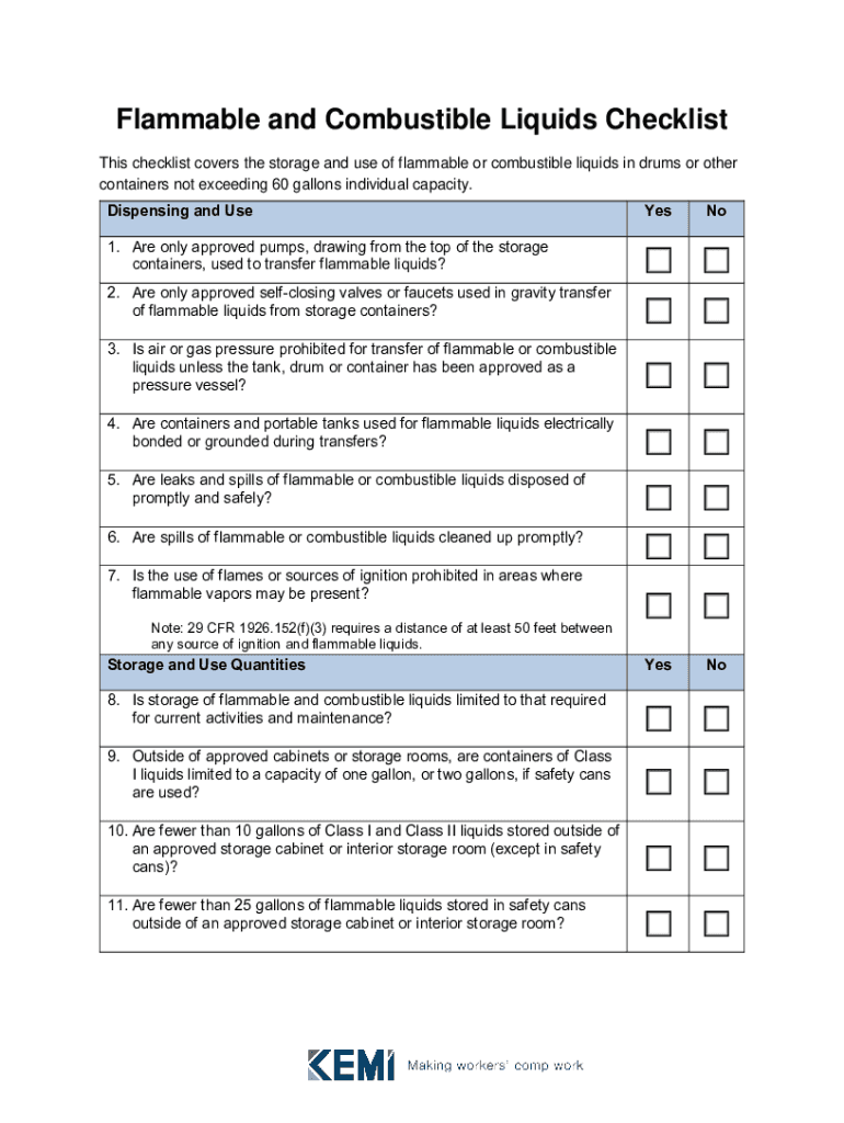 Fillable Online FLAMMABLE AND COMBUSTIBLE LIQUIDS SELF INSPECTION ...