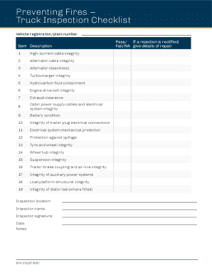 Fillable Online Preventing FiresTruck Inspection Checklist. Preventing ...
