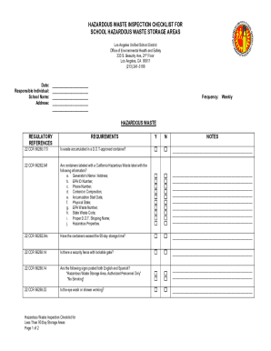 Fillable Online achieve.lausd.netcmslibHAZARDOUS WASTE INSPECTION ...