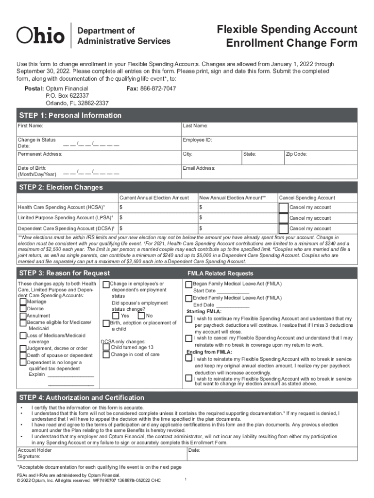 Fillable Online das.nh.gov2020-FSA-Enrollment-Change-Form2020 Flexible ...