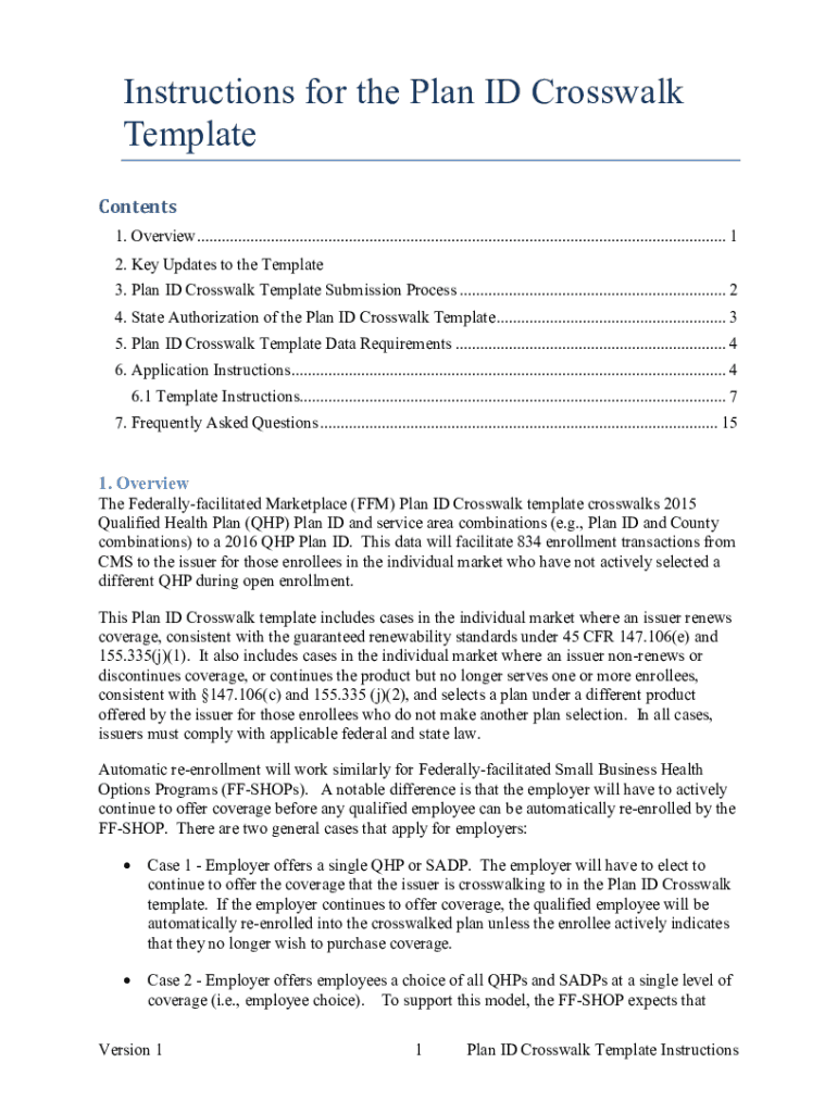 Filesdocumentinstructions For The Plan Id Crosswalk Template Cms