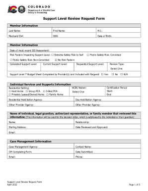 Fillable Online Colorado Request for Support Level Review Download ...