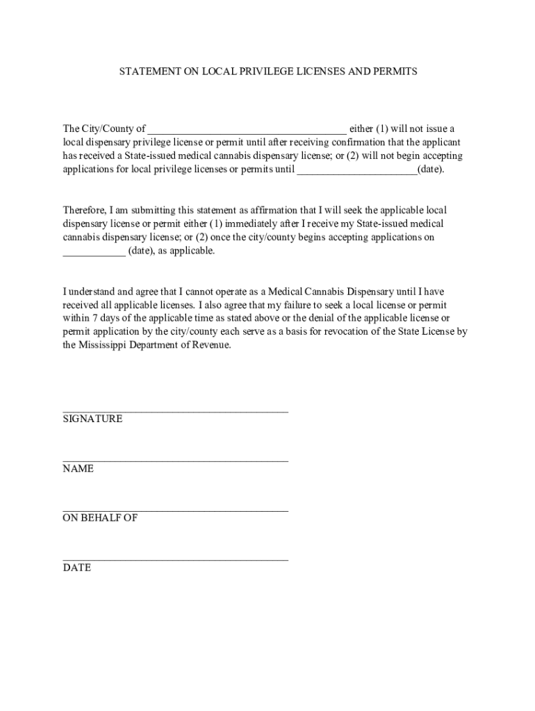 Fillable Online STATEMENT ON LOCAL PRIVILEGE LICENSES AND PERMITS ...