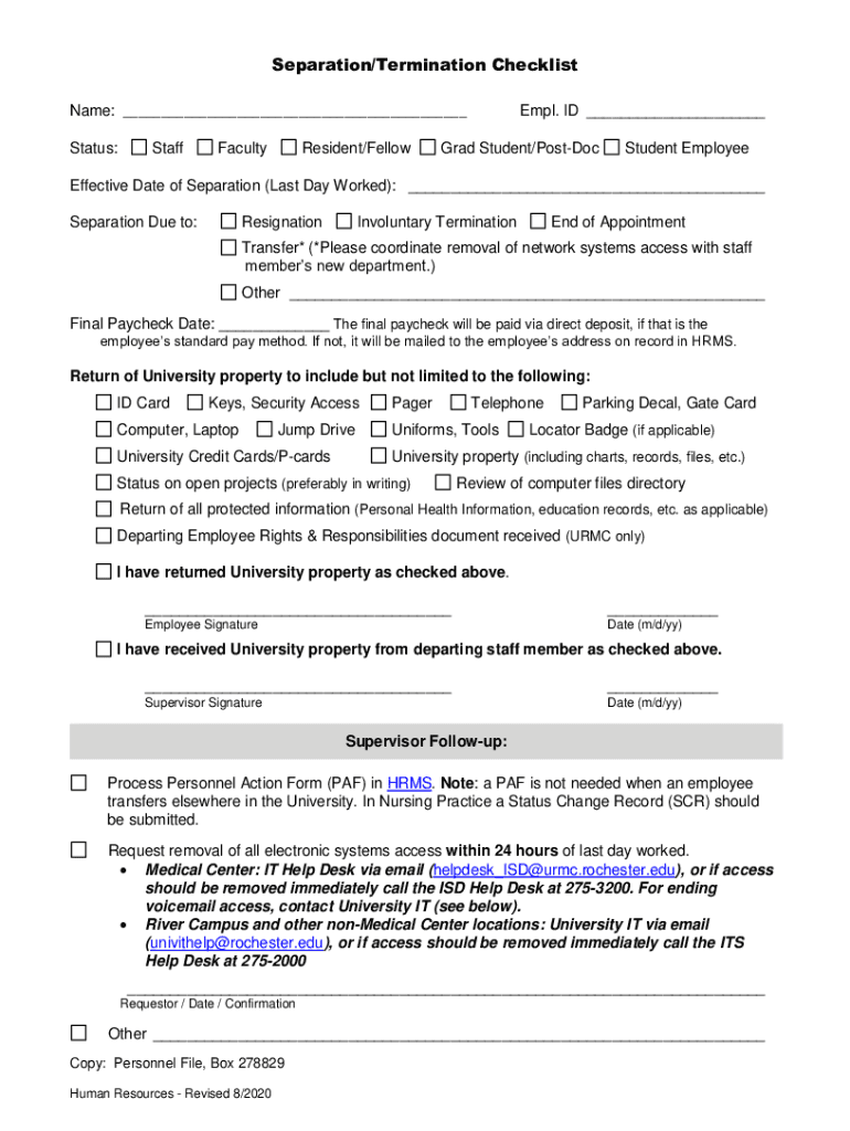 Fillable Online Separation/Termination Checklist Fax Email Print ...