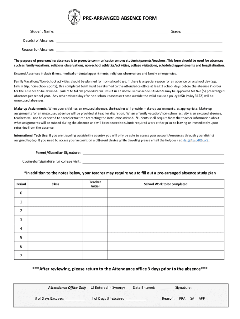 Fillable Online Formal Leave of Absence Letter Request ExampleAttendance ProceduresLake Braddock ...