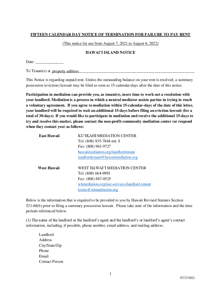 Fillable Online fifteen calendar day notice of termination for failure ...