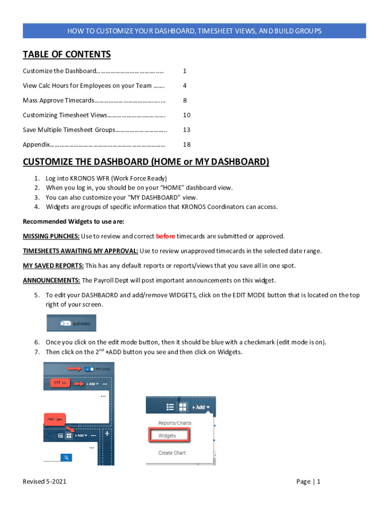 Fillable Online HOW TO CUSTOMIZE YOUR DASHBOARD, Timesheet views, AND BUILD GROUPS Fax Email ...