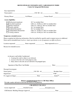 Fillable Online caas usu BIOTECHNOLOGY BUILDING KEY CARD REQUEST FORM ...