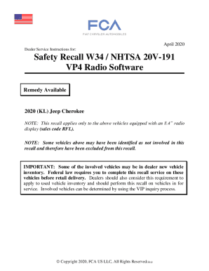 Fillable Online Safety Recall W34 / NHTSA 20V-191 VP4 Radio Software Fax Email Print - pdfFiller
