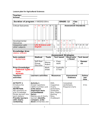 Lesson plan at for Agricultural Sciences Doc Template | pdfFiller