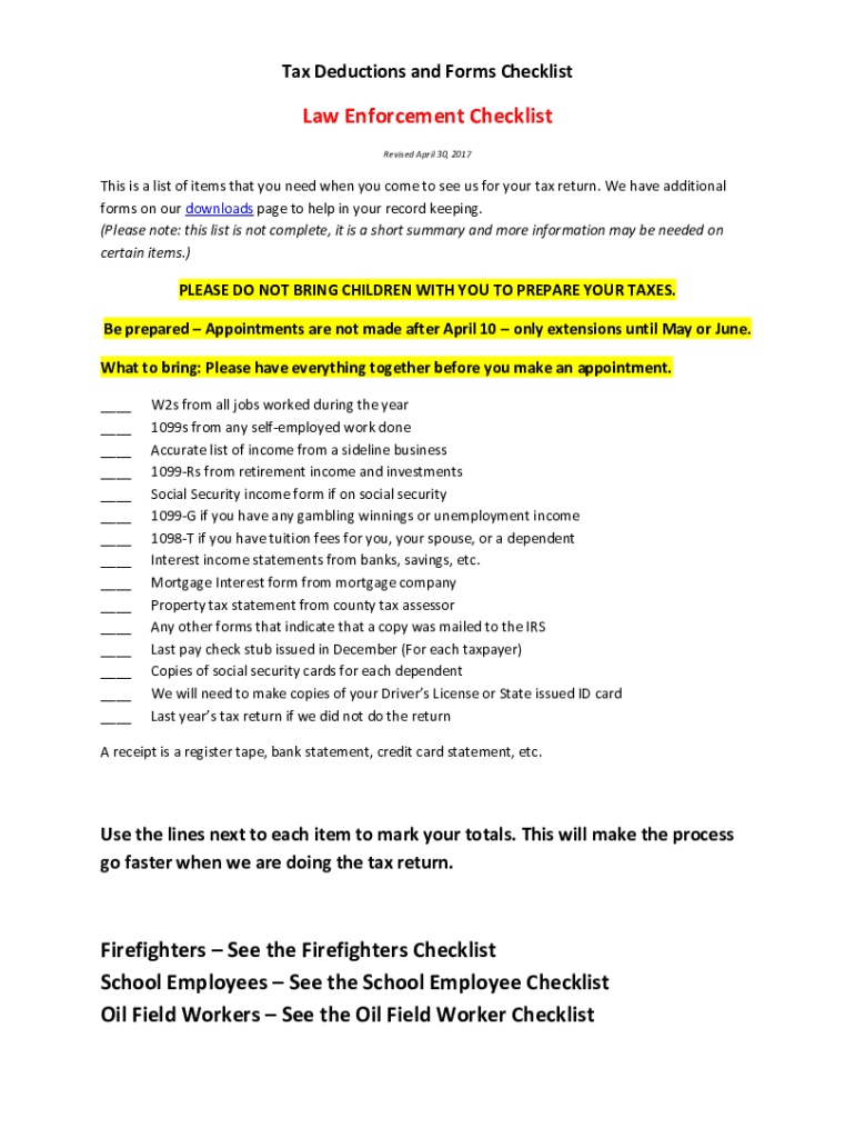 Fillable Online checklist.comtax-deduction-checklistTax Deduction ...