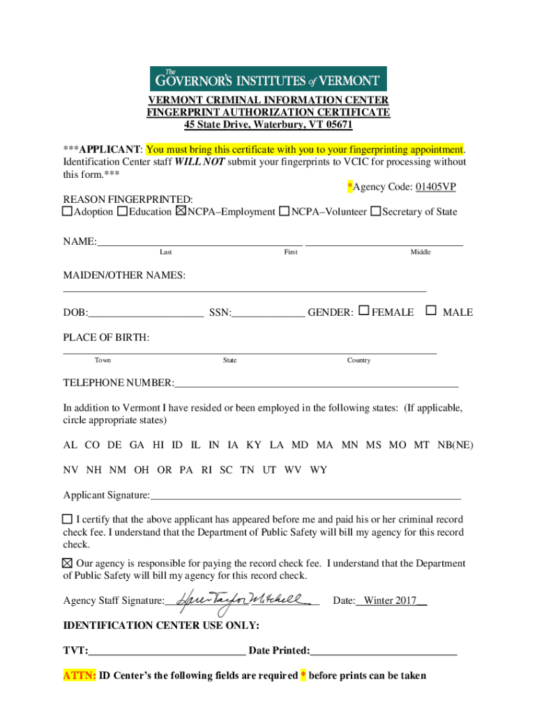 Fillable Online vcic.vermont.govsitesvcicVERMONT CRIME INFORMATION ...