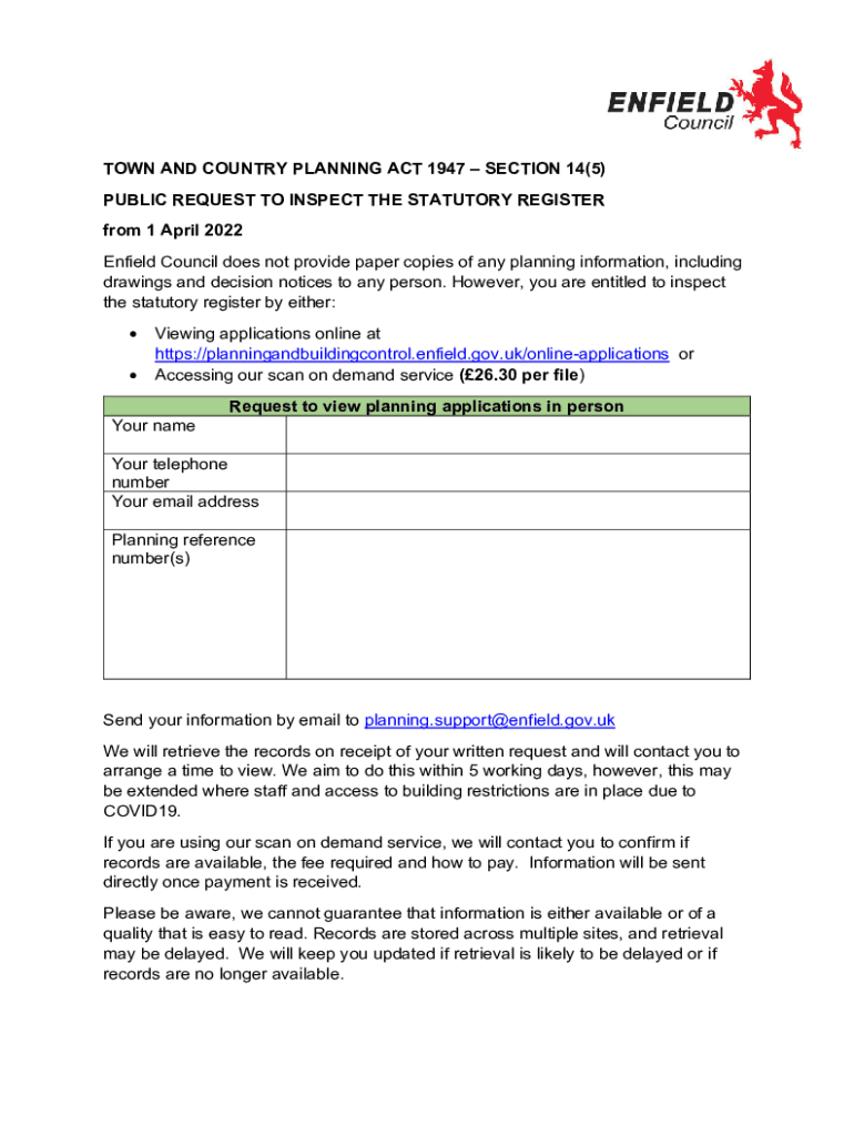 Fillable Online www.enfield.gov.ukdataassetsplanning register ...