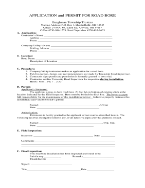 Fillable Online APPLICATION and PERMIT FOR ROAD BORE Fax Email Print ...