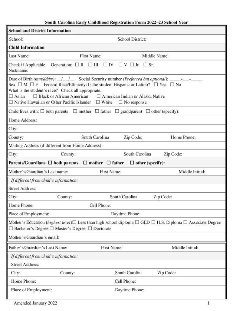 Fillable Online Early Childhood Education / Preschool Registration (22 ...