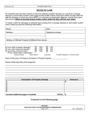 Fillable Online NOTICE OF CLAIM Fax Email Print - pdfFiller