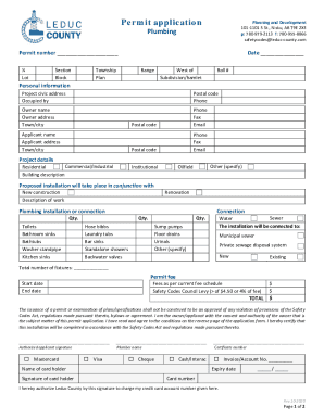 Fillable Online Plumbing permit application. Application form Fax Email ...