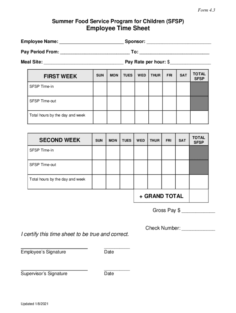 Fillable Online SFSP Employee Time Sheet Fax Email Print - pdfFiller