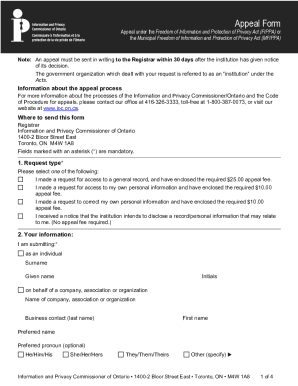 Fillable Online www.sus.gov.on.calccontentAppeal Form under FIPPA and ...