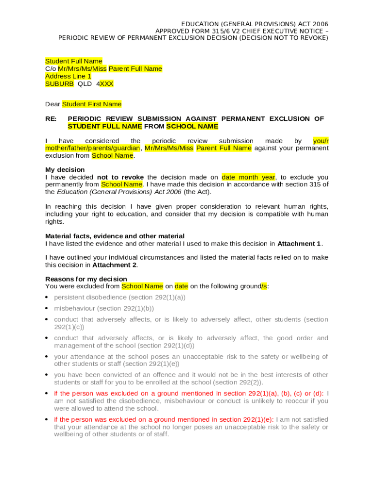 Chief executive noticeperiodic review of permanent exclusion decision ...