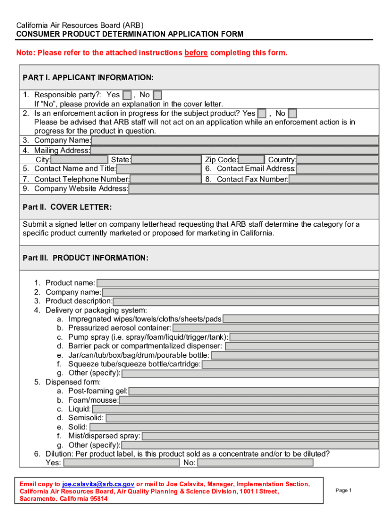 Fillable Online Consumer Product Determination Application Form Fax ...