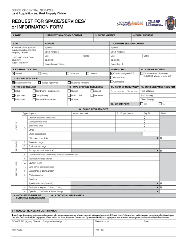 Fillable Online REQUEST FOR SPACE/SERVICES/ or INFORMATION FORM Fax ...
