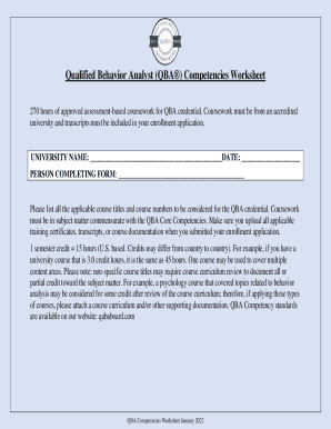 Fillable Online Qualified Behavior Analyst (QBA) Competencies Worksheet ...